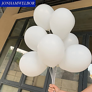 Jonhamwelbor White Balloons - 12 inch 70 Pack Matte Latex Helium Balloons for Wedding, Engagement, Birthday, Baby Shower Parties (with White Ribbon)