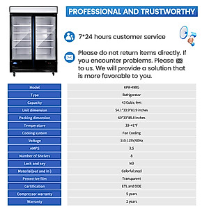 kalifon Commercial Glass 2 Door Display Refrigerator 49 Cu.Ft Beverage Cooler Merchandiser Upright with LED Light for Home Restaurant Grocery Stores