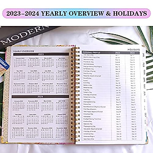 2023-2024 Planner Weekly And Monthly,Agenda Daily Planner 2023 With Tabs And Bookmark,8.7"x 6.3" Colorful Leaves 2023 Spiral Planning Notebook With Elastic Closure From January 2023 to December 2023