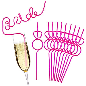 Large Bride Straw Bachelorette Party Decorations 11PCS Plastic Smoothie Straws Diamond Ring Straws Bride to Be Gift for Bridal Shower Wedding Engagement Supplies Pink