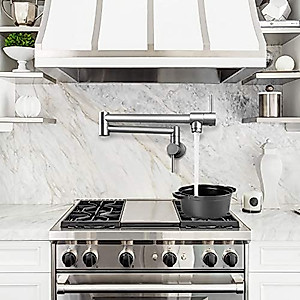 QWORK Stainless Steel Wall Mount Pot Filler Faucet - 1/2"-14 NPT Thread, Commercial Kitchen Sink Faucet with Foldable Stretchable Double Handles and Single Hole Configuration