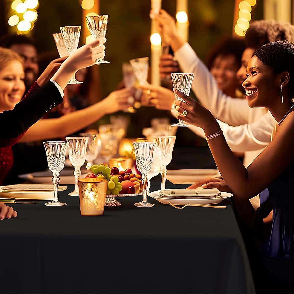 6 Pack Premium Disposable Plastic Tablecloth 54" x 108" Party Table Cloths Disposable for 6 to 8 Foot Tables Indoor or Outdoor Parties Birthdays Weddings Christmas Anniversary Buffet Table (Black)
