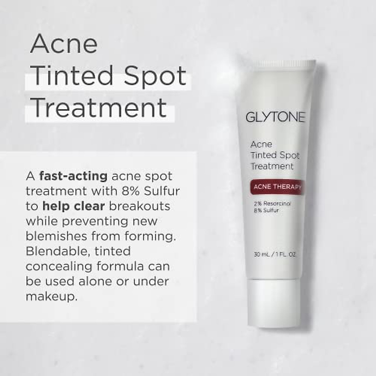 Glytone Acne Tinted Spot Treatment - With 8% Sulfur & 2% Resorcinol - Tinted Cream Formula to Conceal Blemishes - Non-Comedogenic - 1 fl. oz.
