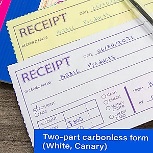 BAZIC Cash Money or Rent Receipt Book, 50 Sets 7 1/2" x 2 3/4" 2-Part Carbonless, White & Canary, Bound Wraparound Cover (50 Sets/Pack), 1-Pack