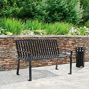 Global Industrial 4 ft. Outdoor Park Bench with Back, Vertical Steel Slat, Black, Unassembled
