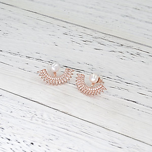 5mm Pearl Stud Front-Back Micropave Jacket Earrings 14K Rose Gold Plated
