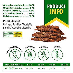 Dog Smoked Rawhide Sticks Wrapped Chicken & Pet Natural Chew Treats - Grain Free Organic Meat & Healthy Human Grade Dried Snacks in Bulk - Best Twists for Training Small & Large Dogs - Made for USA