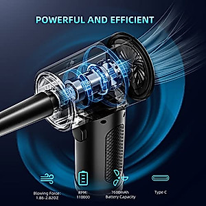 Compressed Air Duster, Keyboard Cleaner 110000RPM Electric Air Duster with LED Light, Good Replace Compressed Air, No Canned Air Duster, Reusable 7600mAh Air Blower, PC Computer Cleaner (Plastic)