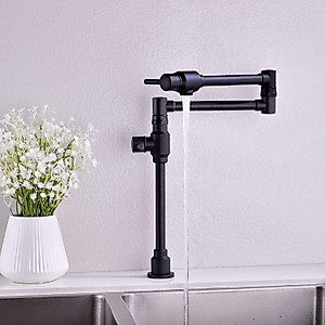 Black Deck Mount Pot Filler Kitchen Faucet,Brass Pot Filler Folding Faucet,Dual Handles Stretchable Double Swing Joint Single Hole Kitchen Sink Faucet