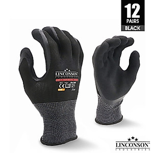 linconson 12 Pack Safety Performance Series Construction Mechanics Work Gloves (M (Pack of 12), Black)