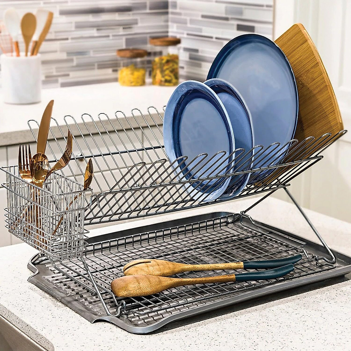 Utensil Drying Rack, 3 Compartments, Chrome