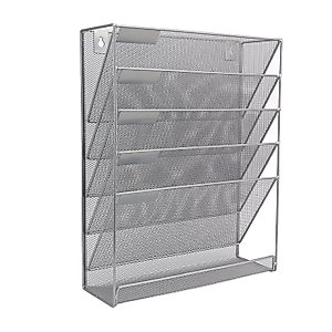 Wall File Organizer 5 Tier Silver Heavy Duty Metal Mesh Hanging Mail Magazine Rack 40 x 32 x 11 cm Vertical Paper Holder for Newspaper Folders