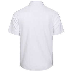 J.VER Men's Half Sleeve Linen Shirt Solid Casual Button Down Shirts Summer Beach T-Shirt with Pocket White X-Large