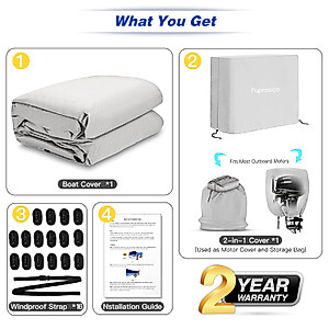 Fuprosico 1200D Pontoon Cover Heavy Duty Pontoon Boat Covers Waterproof Pontoon Cover Pontoon Boat Cover with Motor Cover,Grey 21-24ft