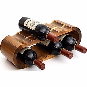 Wooden Wine Racks Countertop, 8 Bottles Acacia Wine Rack Inserts for Cabinet, Wine Bottle Holder Stand Freestanding Wine Storage Shelf for Home Décor and Wine Gifts, No Need Assembly