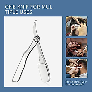 CestoMen Barber Straight Razor, Professional Straight Edge Razor, Stainless Steel Barber Single Blade Edge Razors for Men Close Shaving - Silver