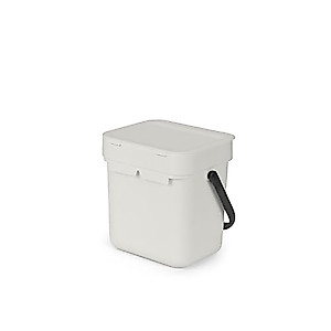 Brabantia Sort & Go Food Trash Can (0.8 Gal/Light Gray) Small Countertop Kitchen Compost Caddy with Handle & Removable Lid, Easy Clean