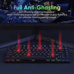 HUO JI E-Yooso Z-88 RGB Mechanical Gaming Keyboard, Metal Panel, Blue Switches - Clicky, Compact 81 Keys for Mac, PC, Black