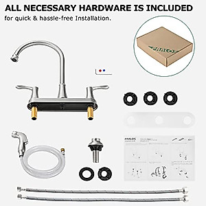 PARLOS 8 Inch Two Handles High Arch Kitchen Sink Faucet with Side Sprayer & Supply Lines, Brushed Nickel, Demeter 14138