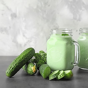 Smith's Mason Jars 16oz/473ml 4-pc Glass Cups with lid, straw and Handles - Smoothie glasses - Good for Milkshake, Juices, Ice Coffee Ideal for Picnics DIY Drinks and Outdoor Activity