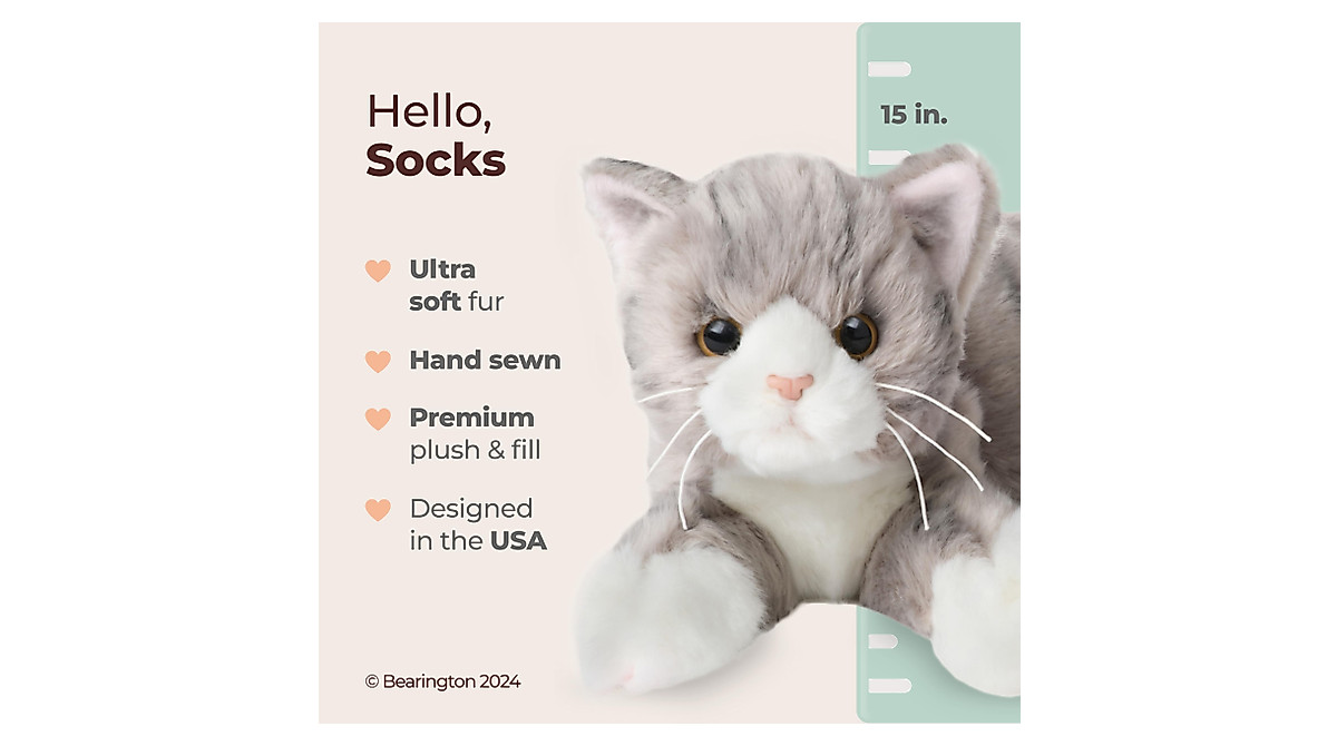 Socks Cat Plush - Realistic 15" Bearington Collection