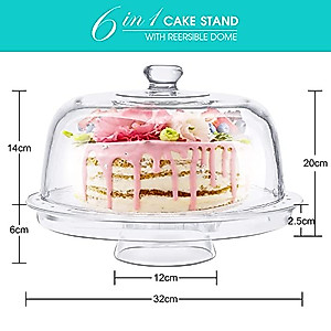 Masthome Cake Stand with Demo Cover, 6 in 1 Multi-Functional Serving Platter Display Stand for Christmas Wedding Party, Acrylic Cake Plate/Salad Bowl/Dessert Platter, BPA-Free, Send 1 Fork and 1 Spoon