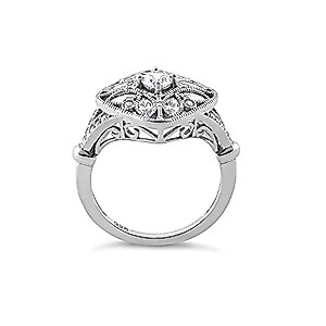 Sterling Silver 925 Women Wedding Ring - Round Cut CZ Bridal Flower Ring Elegant Women Jewelry (8)