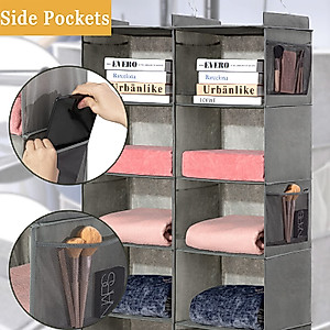 BSFHH Hanging Closet Organizer, 5-Shelf Closet Hanging Storage with 6 Side Pockets,Collapsible Hanging Shelves for Closet Oxford Cloth 10.4" W x 11.8" L x 51.6" H (Grey, 1 Pack)