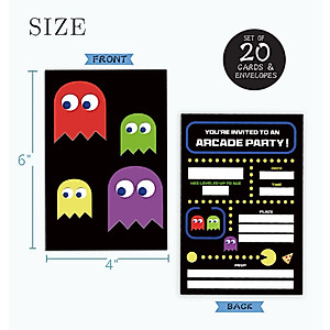 QOFO Arcade Game Party Invite Cards-Set of 20 With Envelopes,Game Themed Birthday Party,Birthdays Party Decorations And Supplies-YQC07