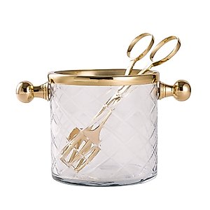 SOSSEG Ice Bucket, Ice Bucket, Handmade Glass ice Bucket with ice Clip Dining Table Cooler Wine Wine Rack ice Bucket Champagne can Cooler Wine Chiller Bucket