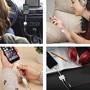 [Apple MFi Certified] 2PACK Dual Lightning iPhone Splitter & iPhone Dongle Adapter 4 in 1 Music+Charge+Call+Volume Control Compatible for iPhone 14/13/12/11/XS/XR/8/7/6/iPod/iPad