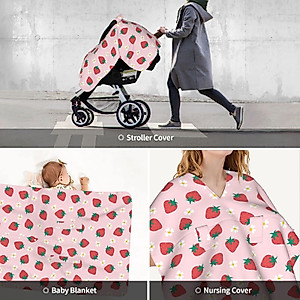 KiuLoam Strawberry Flowers Baby Car Seat Canopy, Nursing Cover for Mom Breastfeeding Scarf, Infant Car Seat Cover/Multiuse Baby Stroller Covers for Babies Boys Girls