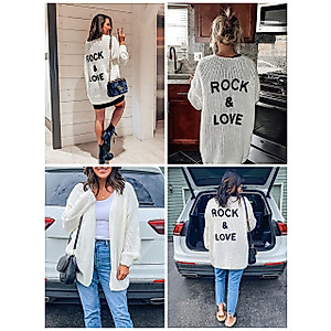 PRETTYGARDEN Womens Cardigan for Women Dressy，Chunky Knit Sweater Open Front Oversized Long Cardigan Outwear Coat (White, Small)