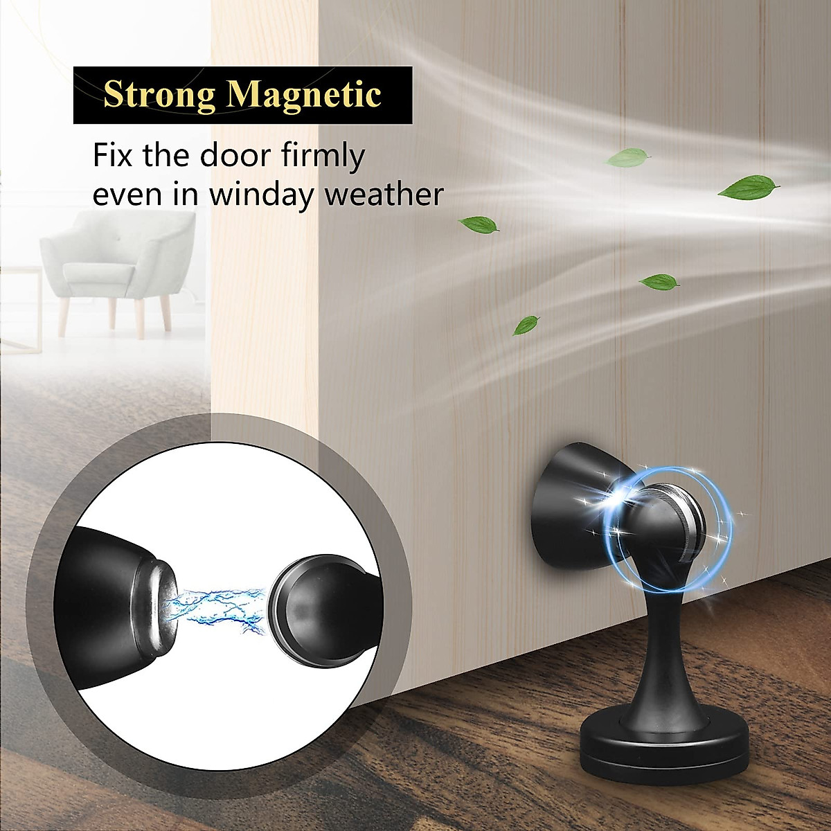 Magnetic Door Stop, Black Magnetic Door Stopper Brushed Stainless Steel Heavy Duty Floor Wall Mount Doorstop Catch Holder Oil Rubbed Magnetic Door Stops for Bottom of Door, Keep Door Open 2 Pack