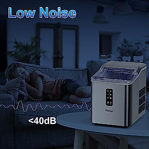 Countertop Ice Maker Machine, 26.5 lbs in 24Hrs, Electric ice Maker and Compact ice Machine with Ice Scoop and Basket, 2 Sizes of Bullet Ice for Home/Kitchen/Office