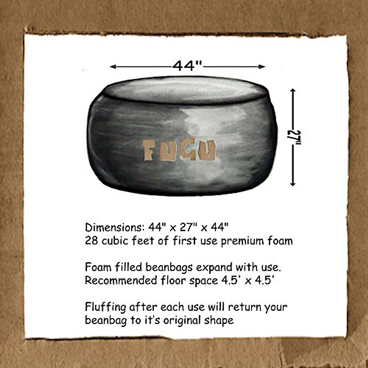 FUGU Bean Bag Chair, Premium Foam Filled 4 XL, Protective Liner Plus Removable Machine Wash Grey Cover