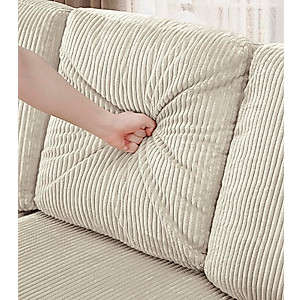 FEISHOMINOO Corduroy Modular Sectional Sofa,Comfy 3 Seater Plush Couch with Hidden Storage and Pull Out The Chaise Lounge,Small Sleeper Sofabed for Small Space Living Room (Beige, L-Shape Sofa)