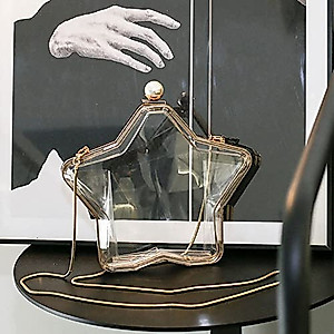 Rejolly Clear Clutch Bags for Women Stadium Approved Evening Purse Acrylic Transparent Handbag Shoulder Bag with Chain Strap (Star (Pearl Closure))