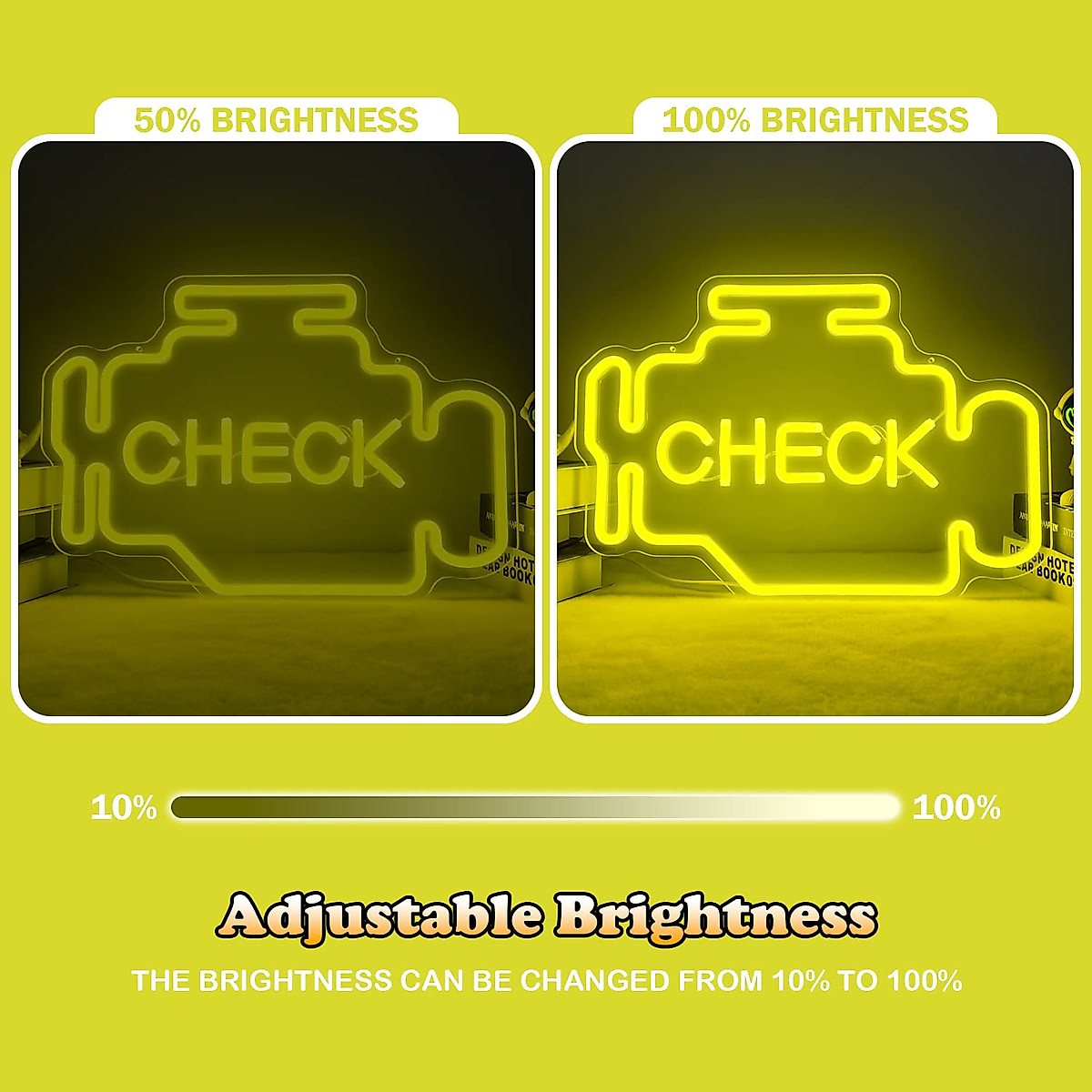 JianJung Check Engine Light Neon Sign Check LED Sign Dimmable Neon Light Up Sign for Man Cave Bedroom Garage Room Auto Repair Shop Studio Neon Wall Sign Decor Gifts for Men