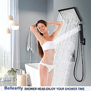 Shower Head, 8'' Matte Black Shower Head with hose, 2 in 1 Setting High Pressure Shower Heads, Anti-leak Rainfall Shower Head with Holder, Dual Rain Shower Head with Handheld Spray, Bellearlly