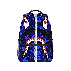 AIRPO Fashion Shark Backpacks Bright Navy Pink Camouflage Large Capacity Laptop Daypack Lightweight Backpack Travel Hiking Bag For Women Men