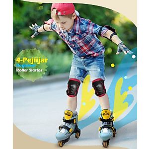 Kids Quad Roller Skate,Roller Skates for Girls Boys,with Adjustable Size&Double Brakes&Luminous Wheels&Protective Gear,3-Point Balance Roller Shoes for Beginners,for Indoor Outdoor