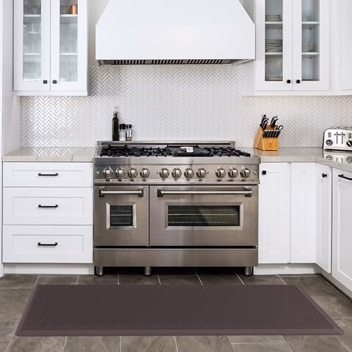 Anti Fatigue Kitchen Mats for Floor, Standing Desk Mat, Cushioned Comfort Mat for Home, Office, Laundry,Pain Relief, Non Slip Bottom, Waterproof & Easy to Clean, 24"x72", Brown