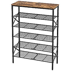 YATINEY 6 Tier Shoe Rack, Shoe Storage Organizer, Holds 24 Pairs of Shoes, Shoe Organizer for Closet, Iron Frame, Durable and Stable, Rustic Brown and Black SS06BR