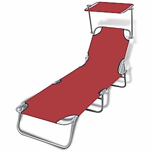 Outdoor Folding Lounge Chair Beach Sun Patio Chaise Pool Lawn Lounger Canopy Red