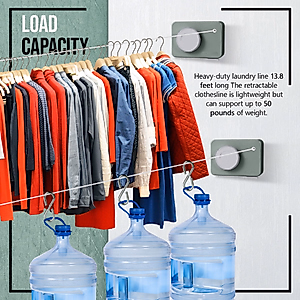 Retractable Clothesline Indoor and Outdoor Heavy Duty Adjustable Laundry line | 13.8 Feet Long Stainless Steel Wire Clothesline with Secure Lock to Prevent Sagging - Lime Green.