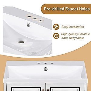 Lifeand 24" Wall Mounted Bathroom Vanity with Ceramic Basin, Two Shutter Doors, Solid Wood & MDF Board, White