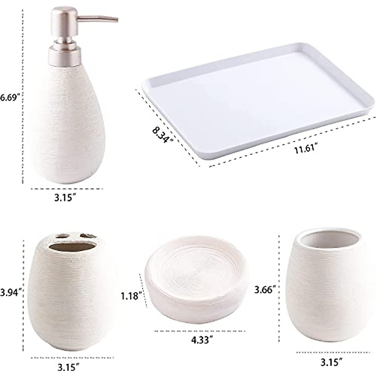 BLBYHO 6 Pieces Textured Ceramic Beige Bathroom Accessory Set, Farmhouse Bath Vanity Countertop Accessory Set, Include Soap Dispenser, Toothbrush Holder, 2 Tumbler, Soap Dish…