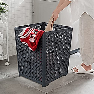 Tstorage 45L Plastic Collapsible Storage Laundry Baskets, Foldable Laundry Hampers, 2 Packs