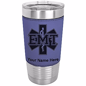 LaserGram 20oz Vacuum Insulated Tumbler Mug, EMT Emergency Medical Technician, Personalized Engraving Included (Faux Leather, Dark Purple)